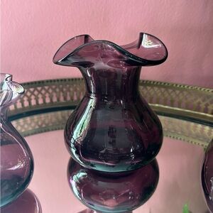 Kitchen | Vintage 3piece Amethyst Purple Handblown Ruffle Glass Table ...